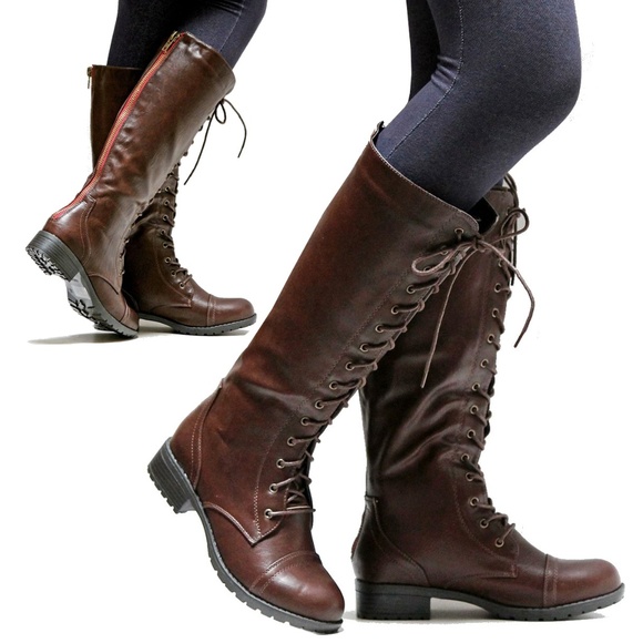 Shoes | New Red Zipper Lace Up Combat Knee High Boots | Poshmark